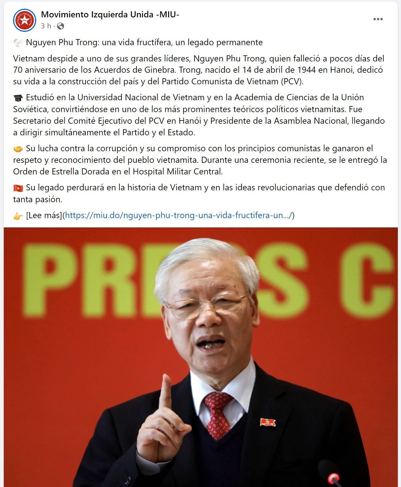 Lãnh đạo các đảng cộng sản và cánh tả đề cao cống hiến của Tổng Bí thư ...